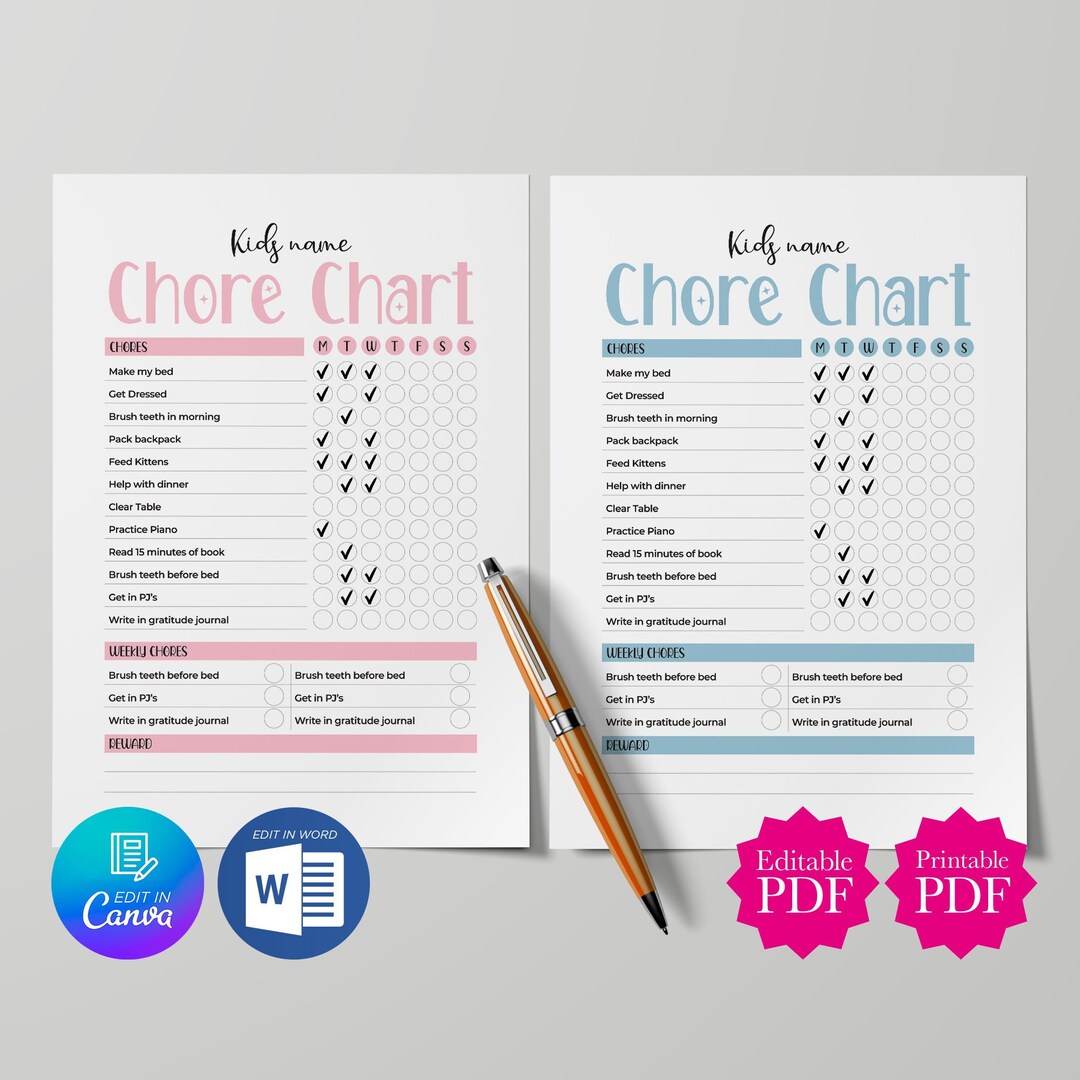 Editable Chore Chart for Multiple Kids Printable Digital - Etsy