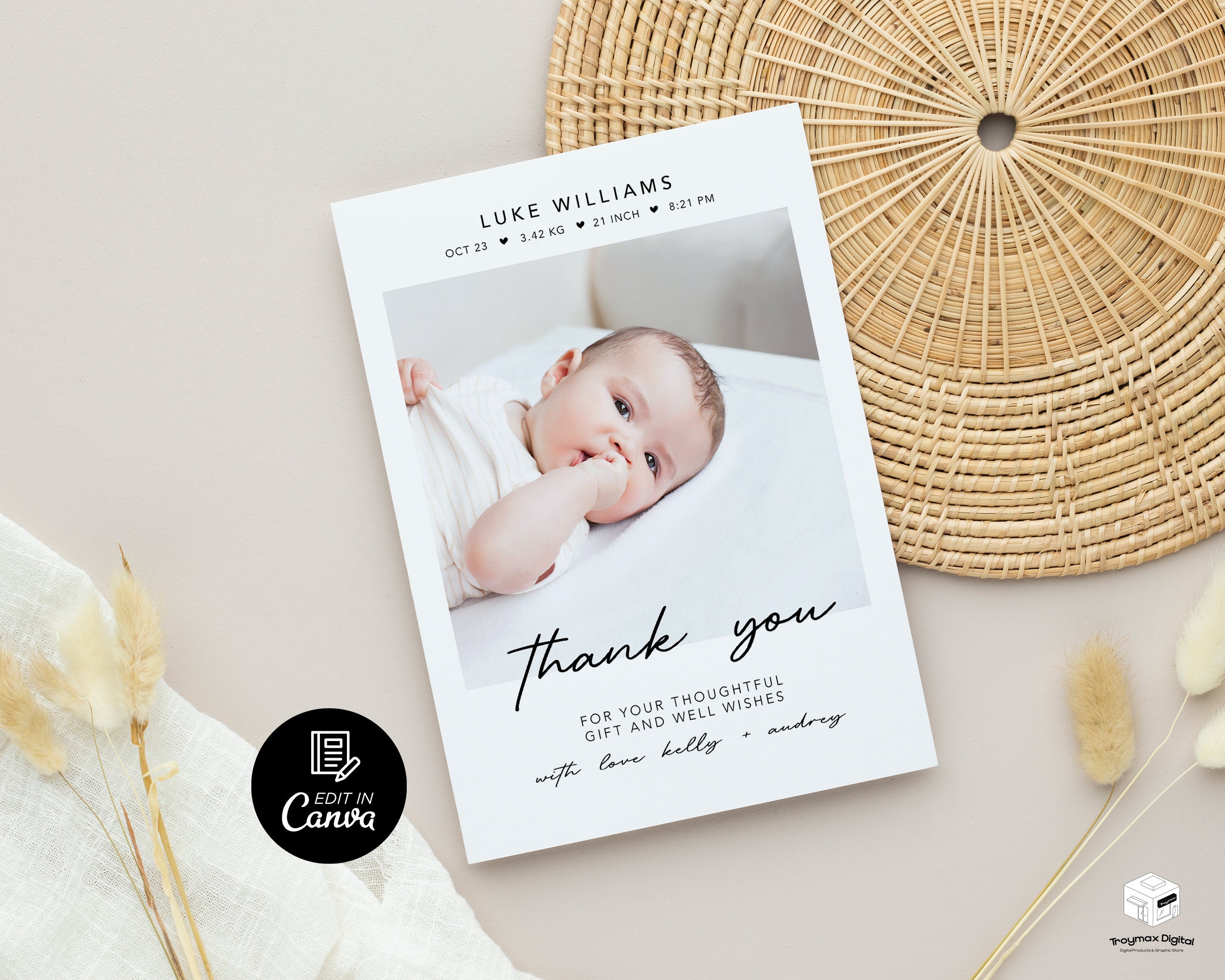 Newborn Thank You Card, Baby Thank You Card, Photo Thank You Card for ...