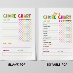 Editable Daily Chore Chart, Daily Journal for Kids, Printable Checklist ...