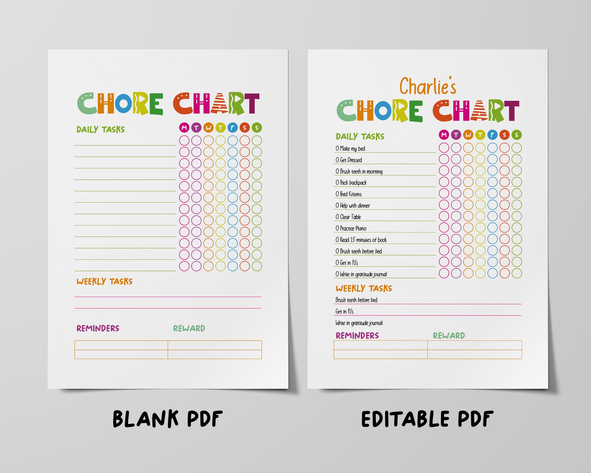 Editable Daily Chore Chart Daily Journal for Kids Printable - Etsy