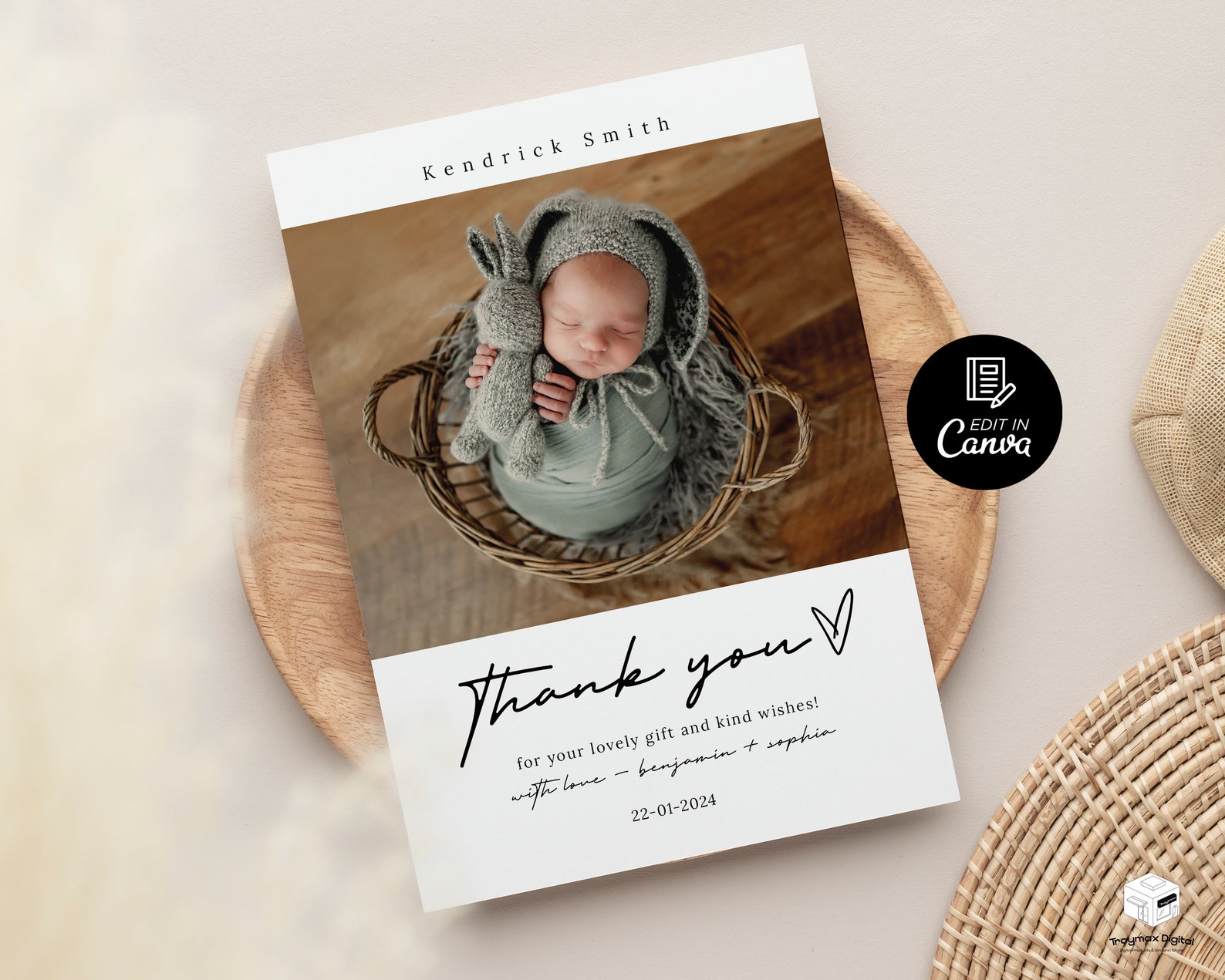 Photo Thank You Card for Newborn Baby With Name, Personalized Baby ...