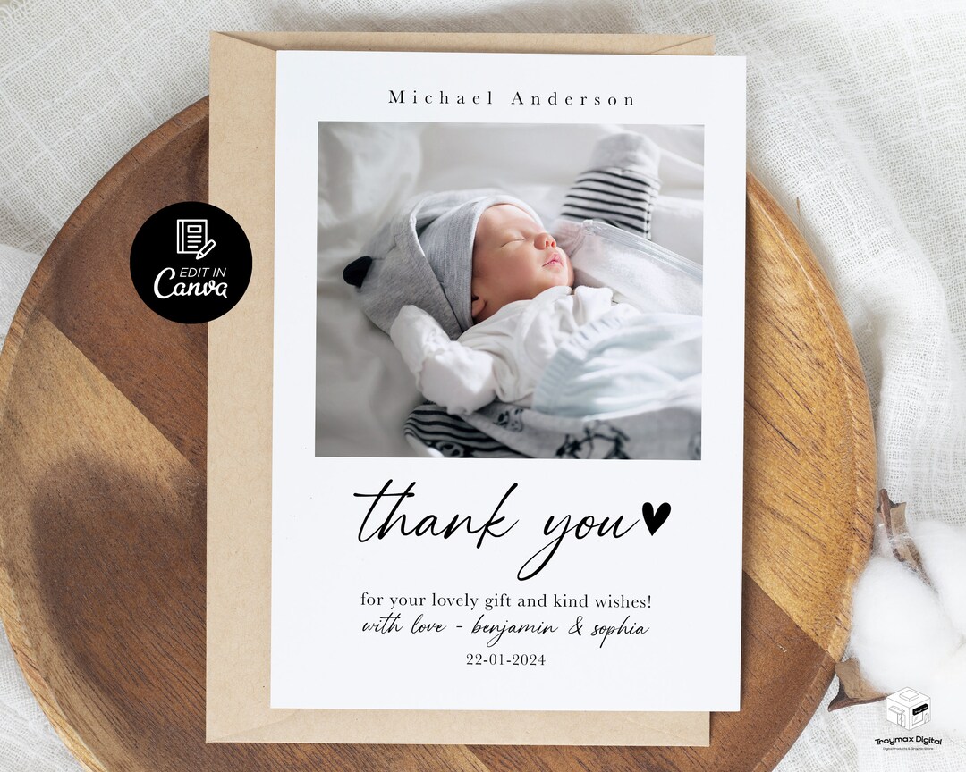 Personalized Birth Baby Announcement Thankyou Card, Printable Baby ...