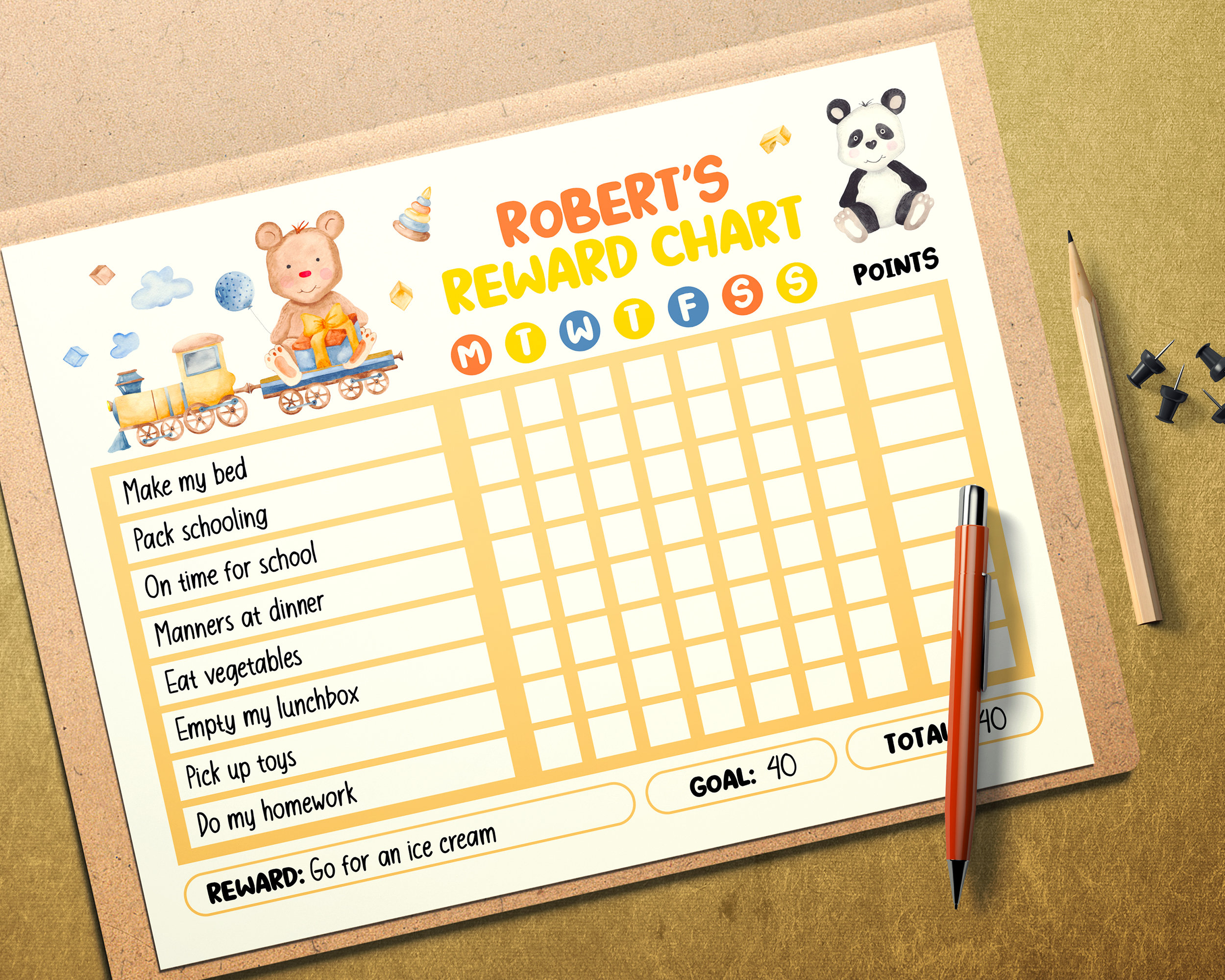 Editable Teddy Bear Reward Chart Printable Chore Chart for - Etsy