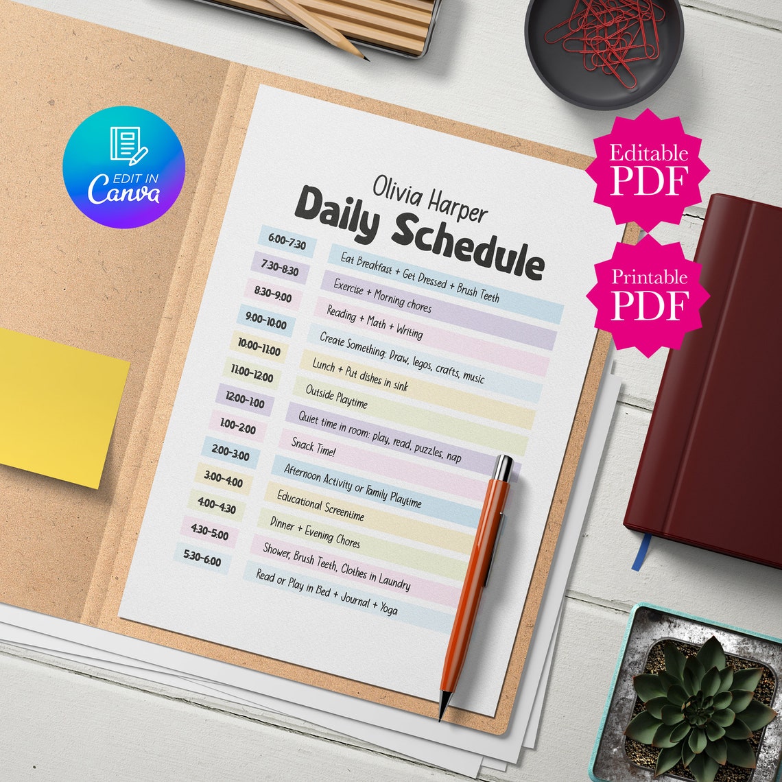 Editable Daily Schedule for Kids, Printable Daily Planner for Kids ...