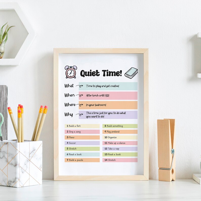 Quiet Time Chart for Kids Daily Schedule Idea Editable Daily - Etsy Canada