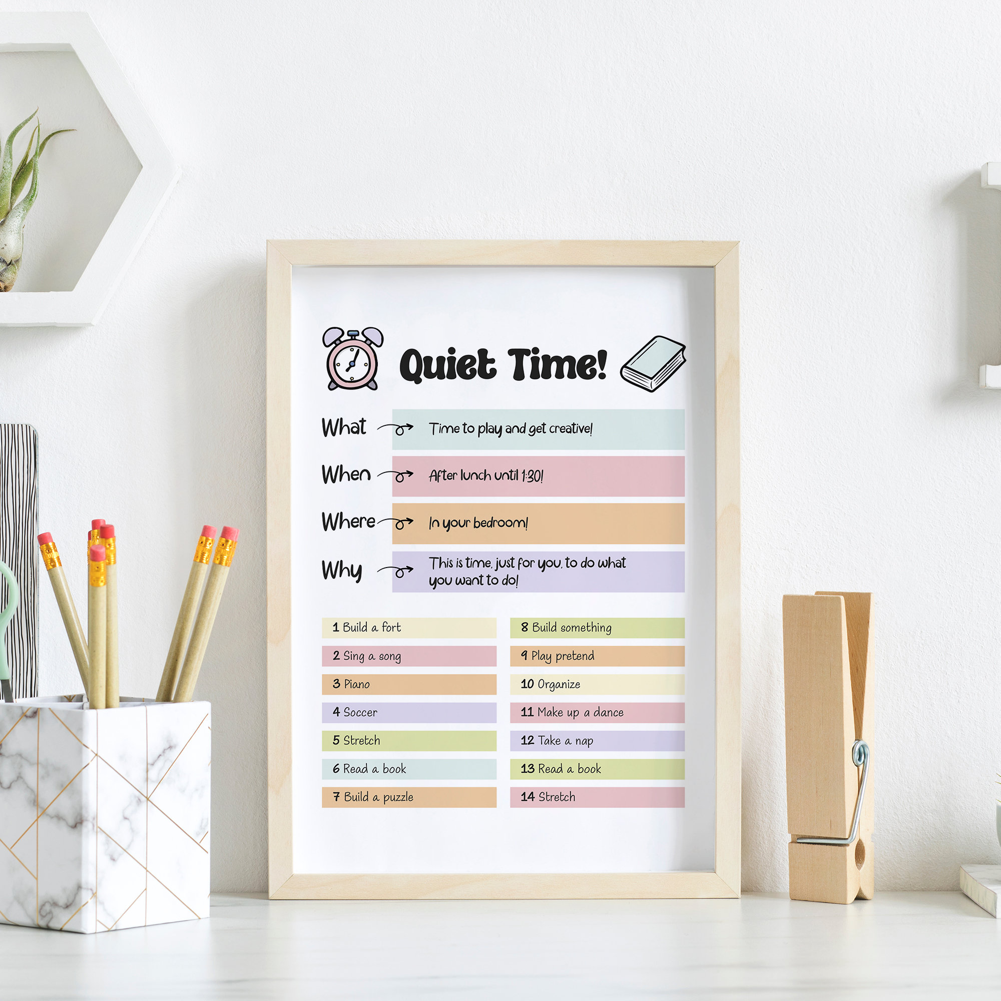 Quiet Time Chart for Kids, Daily Schedule Idea, Editable Daily ...