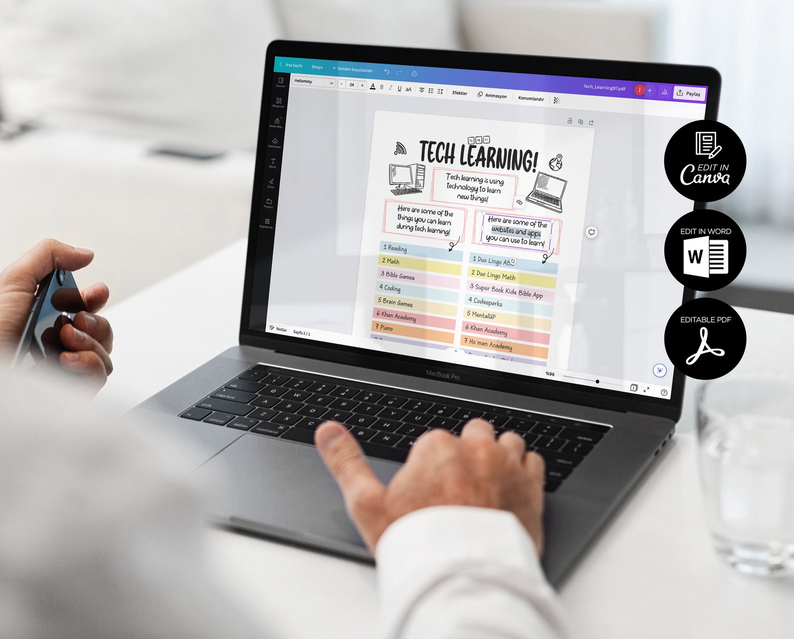 Tech Learning Planner, Educational Screen Time Ideas Chart for Kids ...