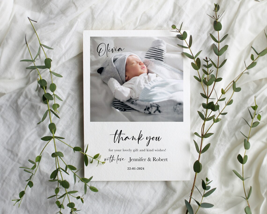Baby Announcement Thank You Card, Photo Thank You Card for Newborn Baby ...