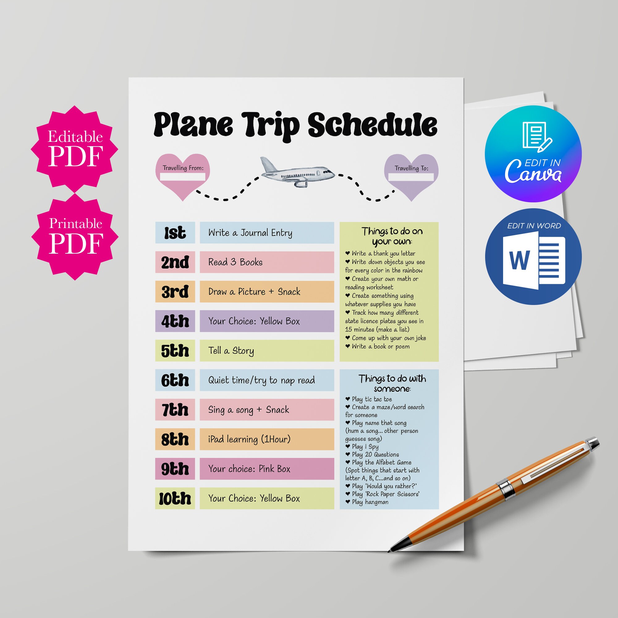 Reading Chart, Behavior Chart, Plane Trip Schedule, Road Trip Schedule ...