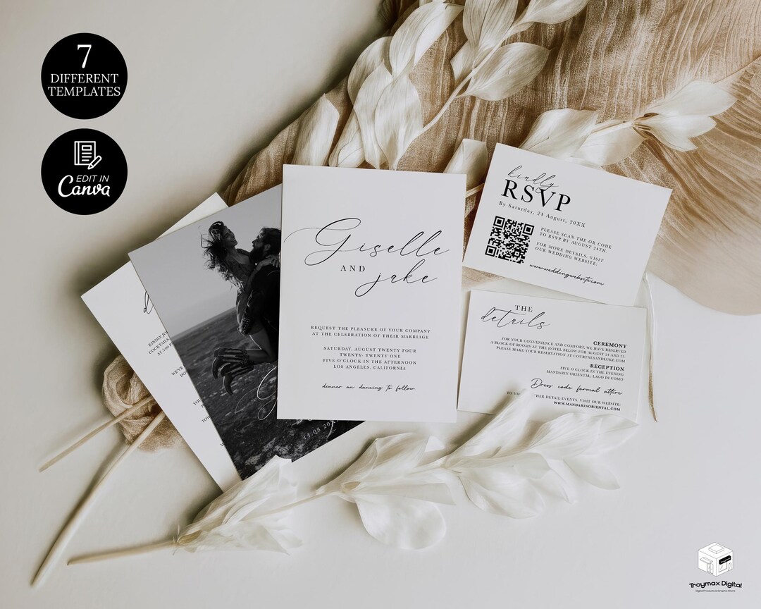Wedding Invite Suite, RSVP Card With QR Code, Wedding Invitation ...