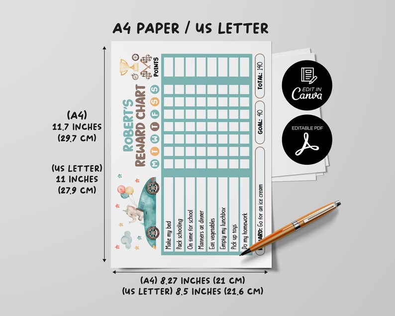Editable Race Car Reward Chart, Printable Chore Chart for Kids, Good ...