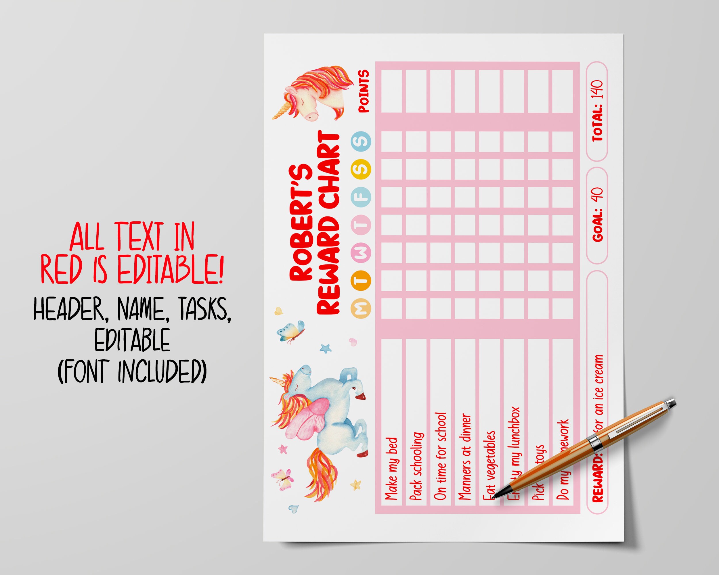 Editable Little Pony Reward Chart for Girls, Printable Chore Chart ...