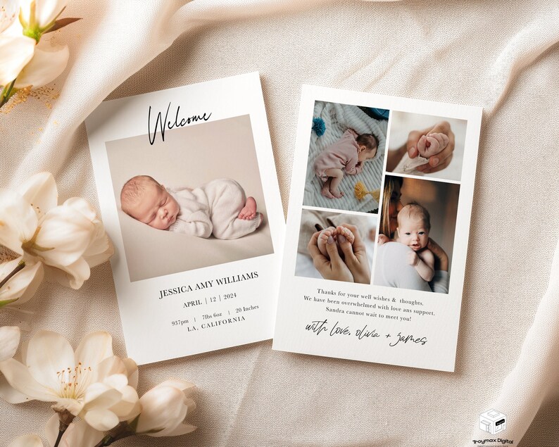Custom Baby Photo Name Design, Printable Birth Postcard for Family ...