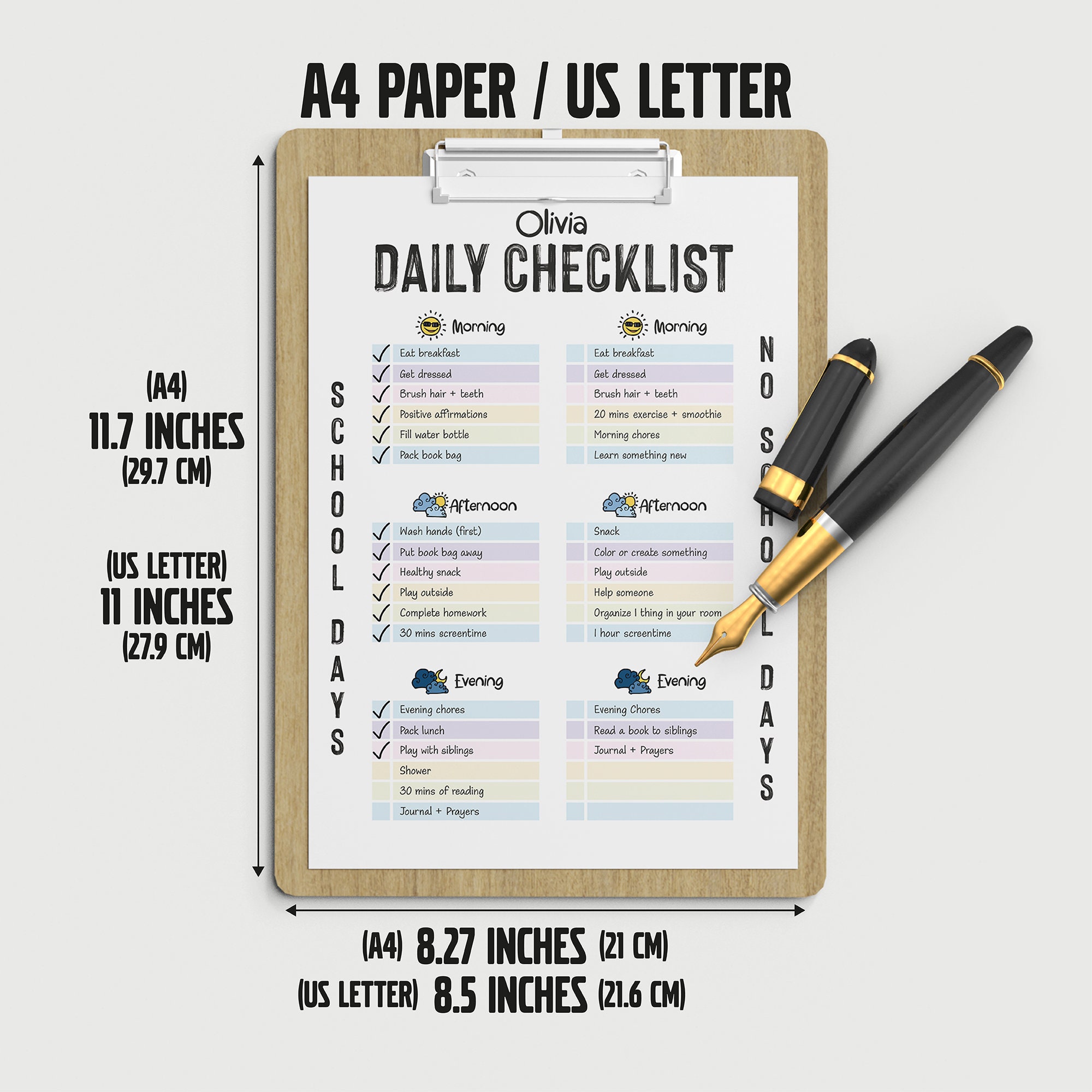 Editable Daily Checklist for Kids, Kids Responsibility Chart, Before ...