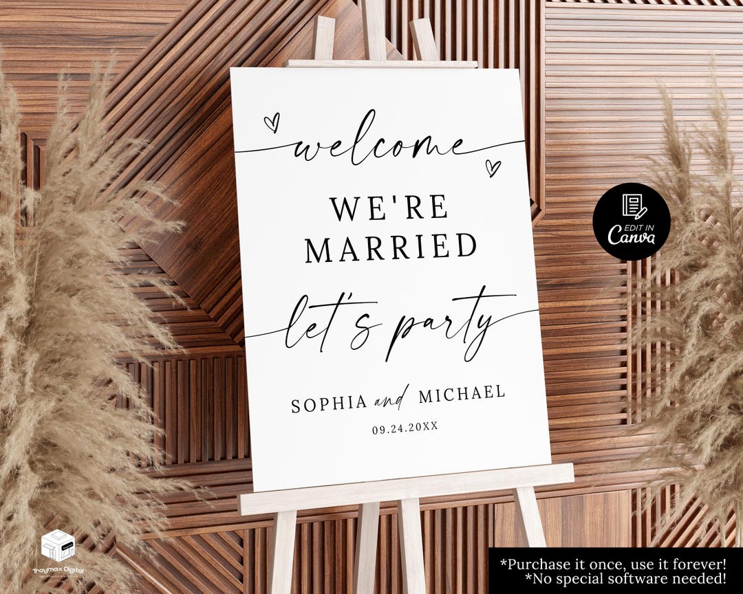 We're Married, Lets Party Sign, Minimalist Welcome Sign, Fun Wedding ...