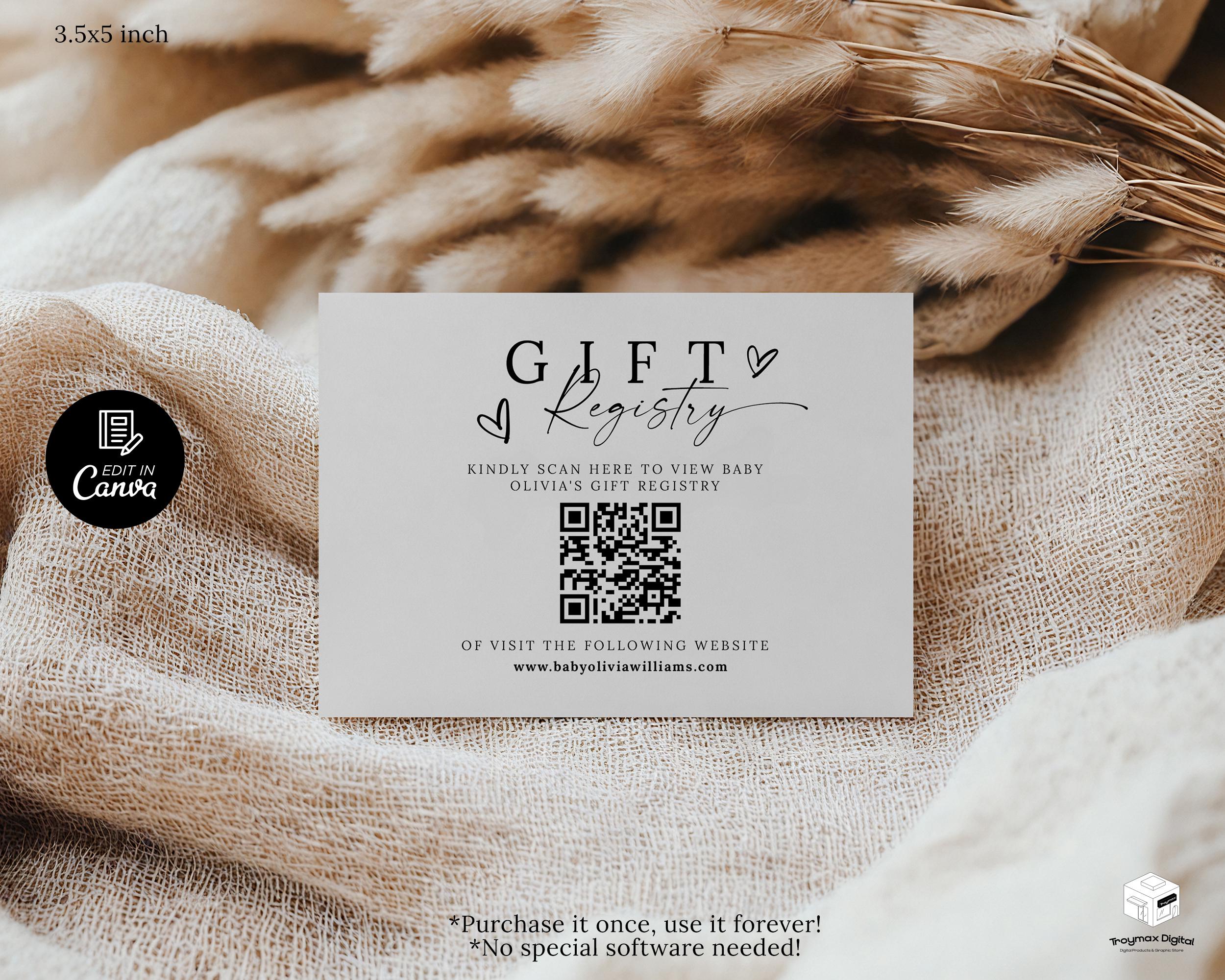 Baby Gift Registry Card With QR Code, Minimalist Baby Shower Registry ...