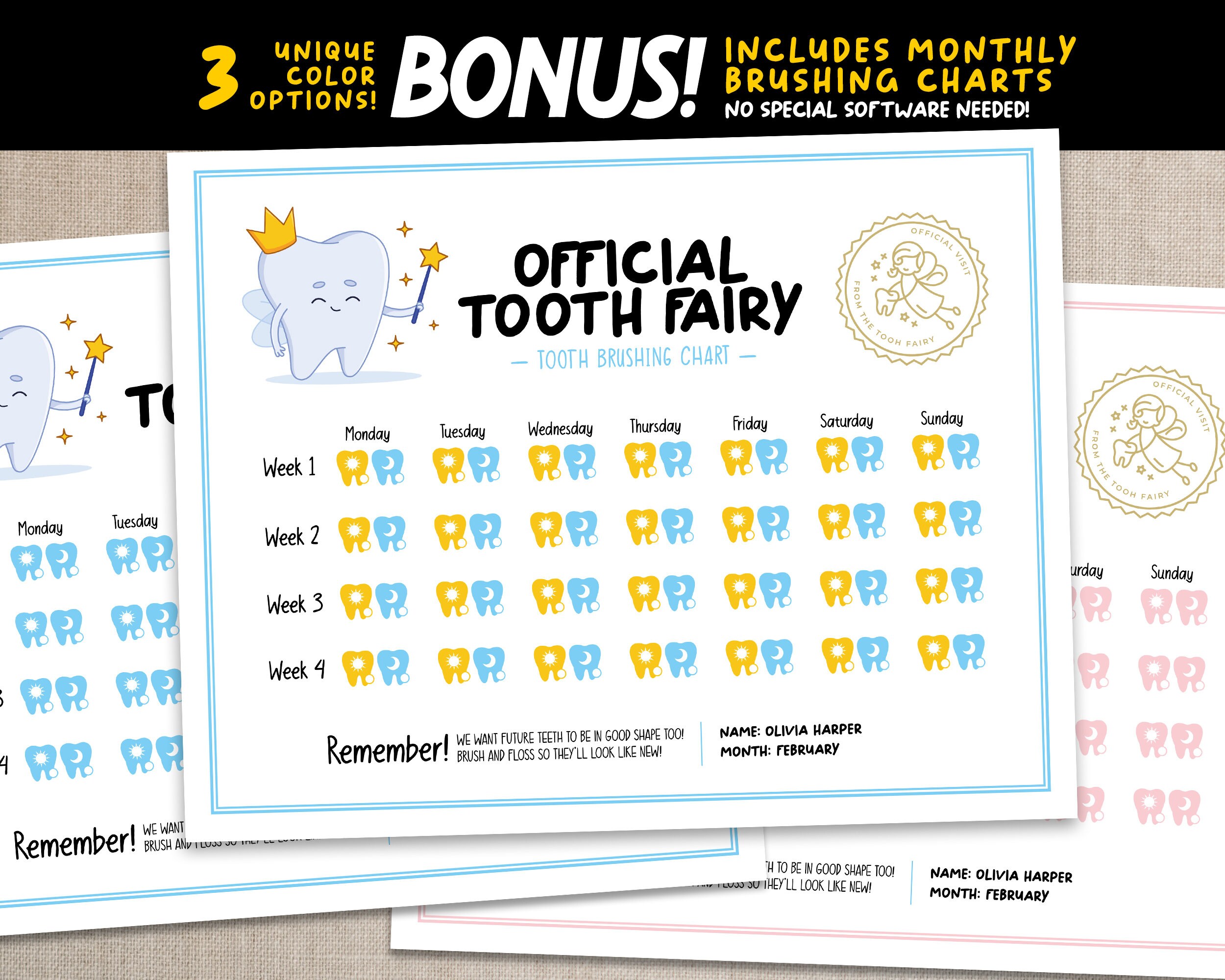 Kids Daily Calendar, Tooth Fairy Receipt Certificate, Monthly Brushing ...
