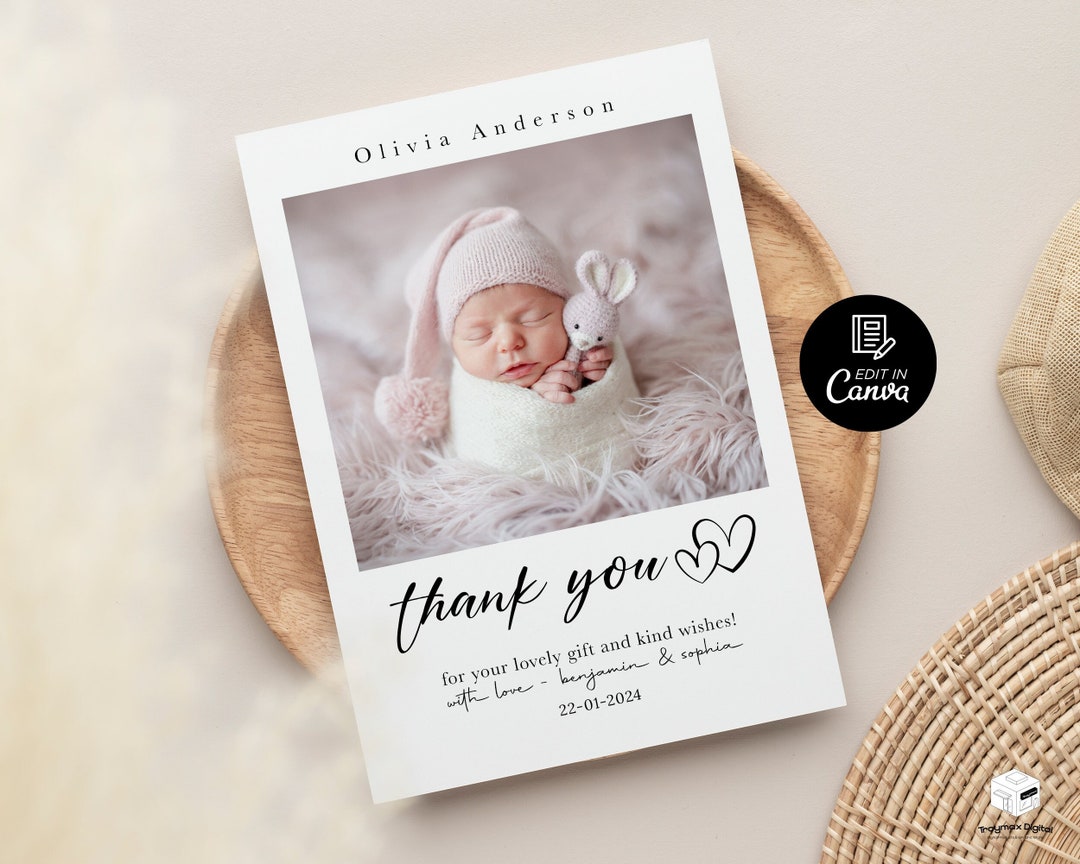 Newborn Thank You Card, Photo Thank You Card for Newborn Baby With Name ...