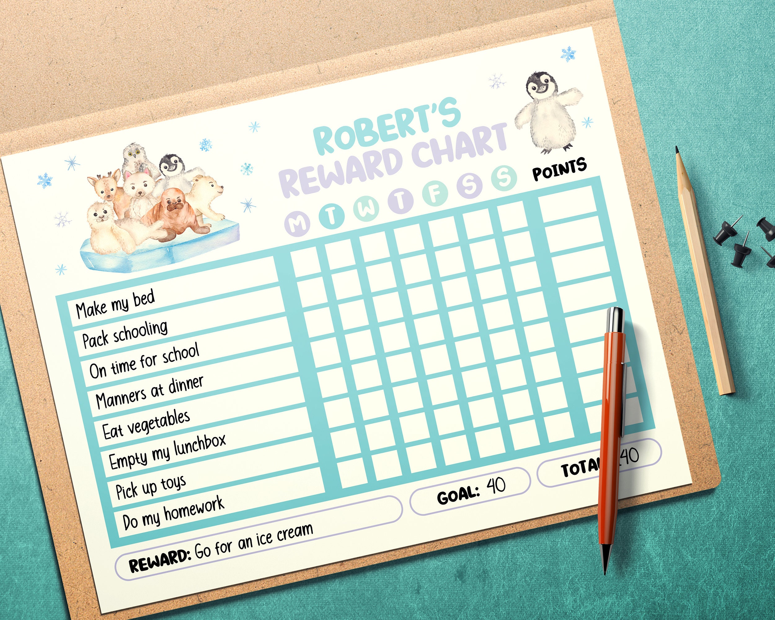 Editable Arctic Animals Reward Chart, Printable Chore Chart for Kids ...