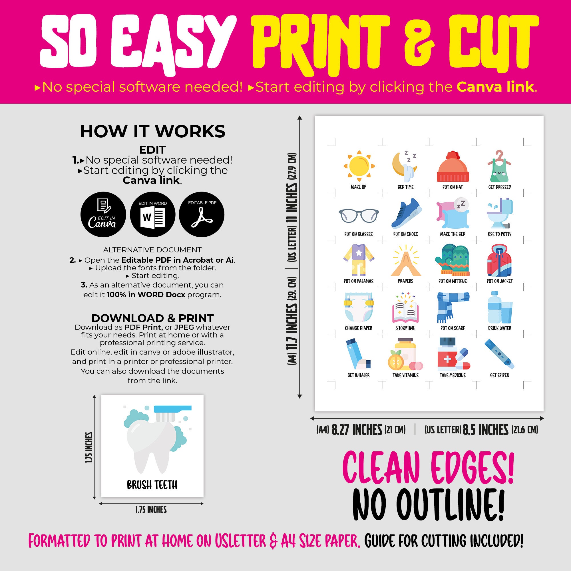 Editable Daily Routine Cards for Kids Printable Daily - Etsy Australia