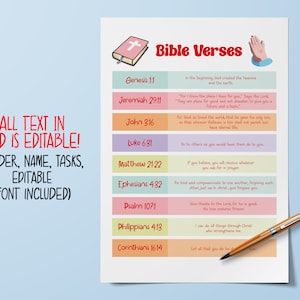 Bible Verses Chart for Kids, Bible Study Program Idea, Editable Bible ...
