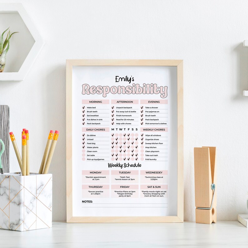 Editable Responsibility Chore Chart for Kids, Daily Weekly Schedule ...