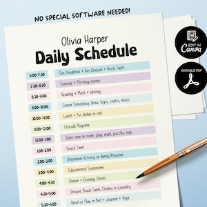 Editable Daily Schedule for Kids, Printable Daily Planner for Kids ...