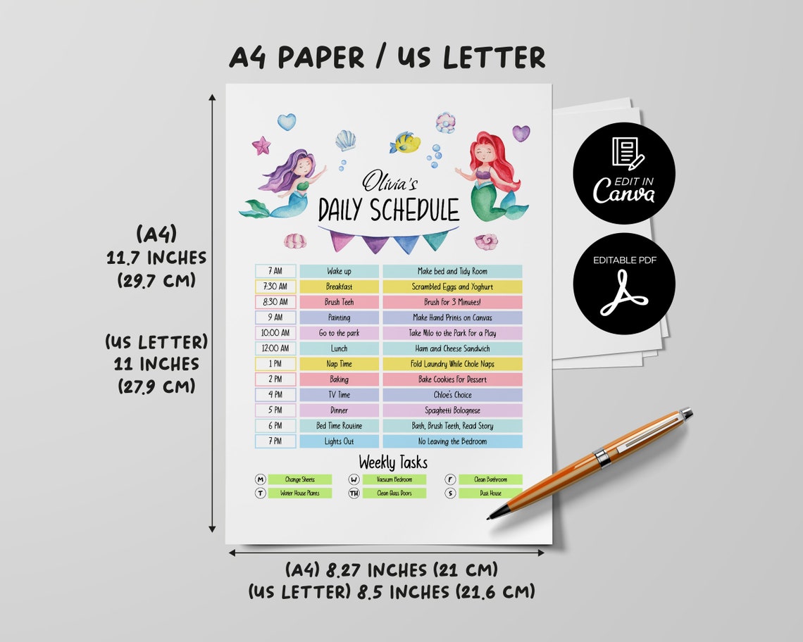 Editable Daily Schedule for Kids, Printable Daily Planner for Kids ...