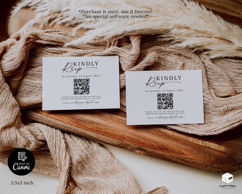 Editable Printable Wedding RSVP, QR Code RSVP Card Template, Online ...