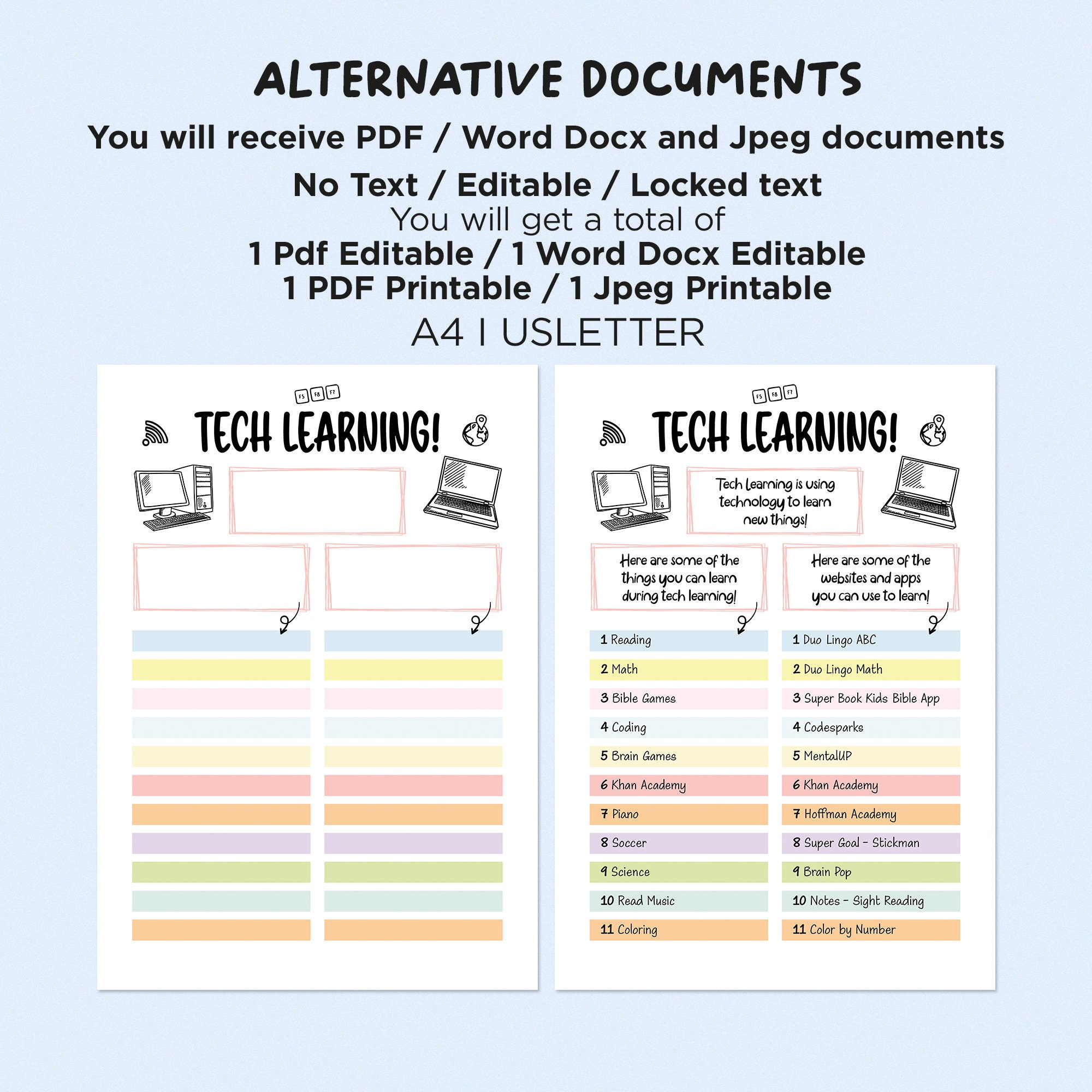 Tech Learning Planner Educational Screen Time Ideas Chart for - Etsy