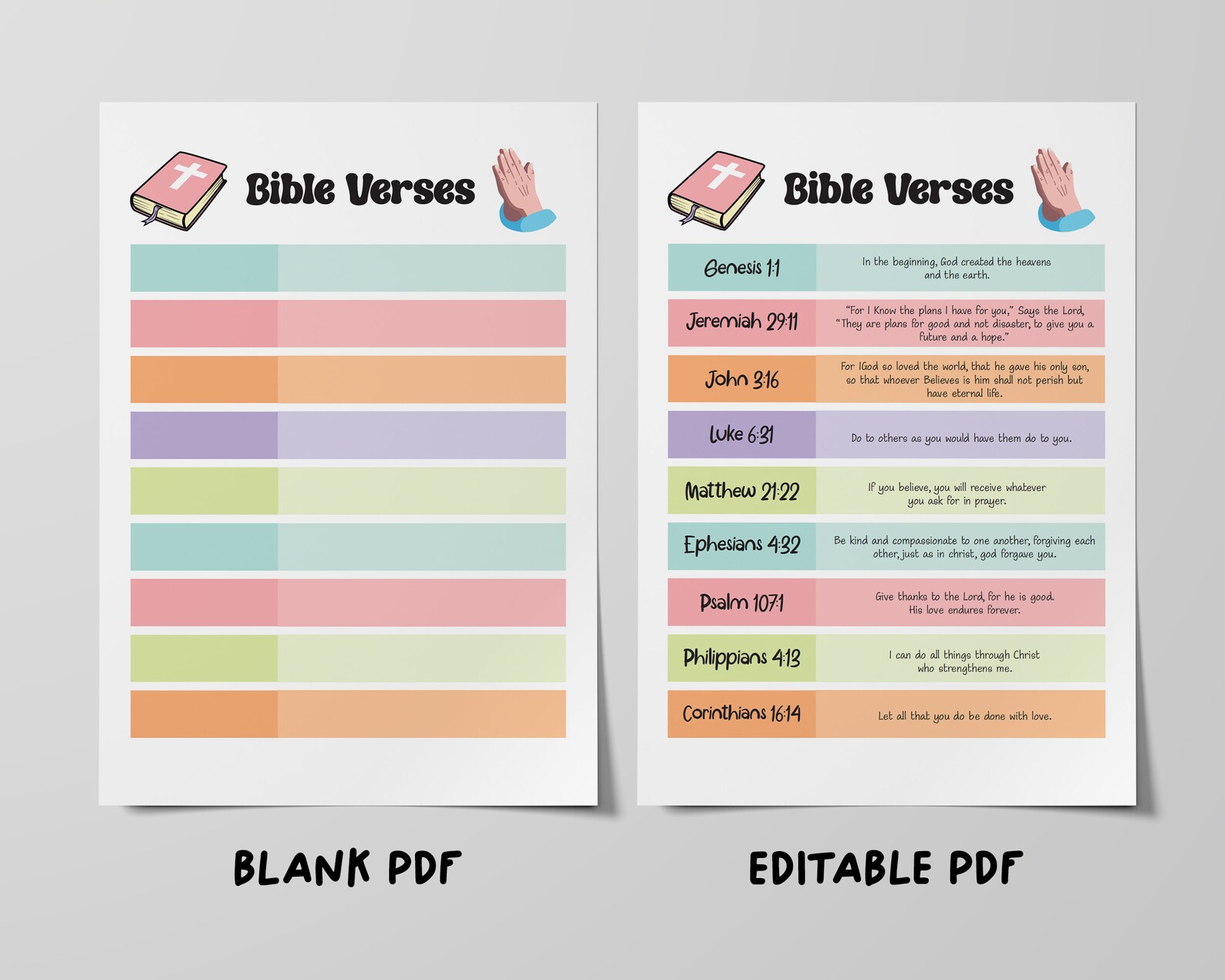 Bible Verses Chart for Kids, Bible Study Program Idea, Editable Bible ...