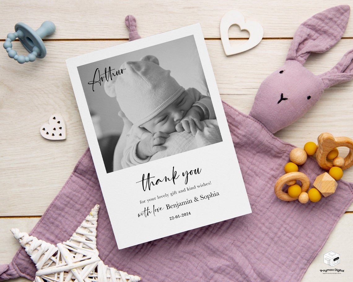 Baby Announcement Thank You Card, Photo Thank You Card for Newborn Baby ...