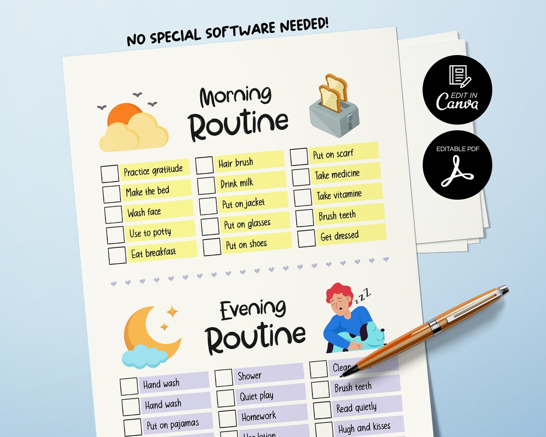 Editable Daily Checklist for Kids, Daily Planner for Kids, Daily ...