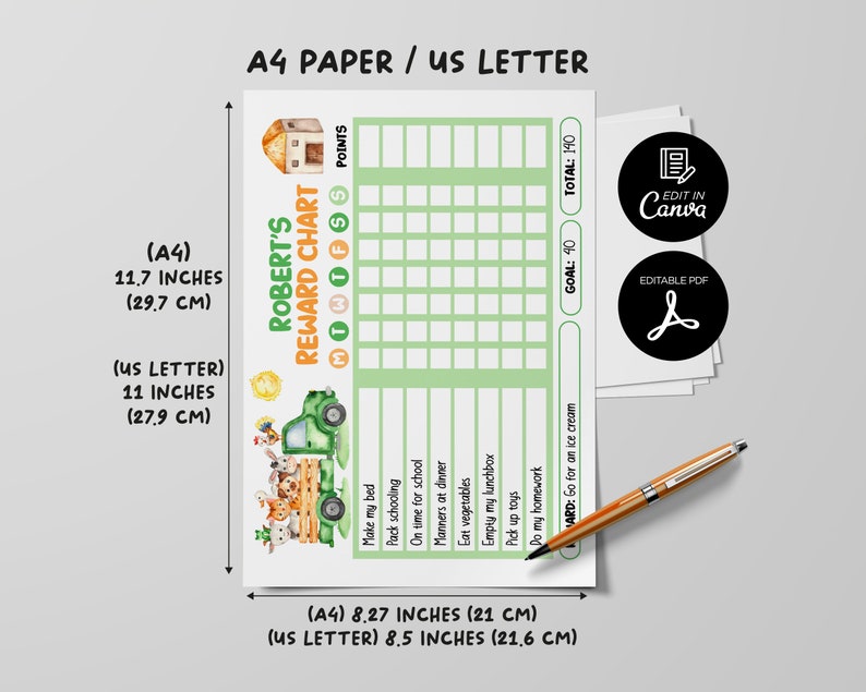 Editable Farm Animals Reward Chart Printable Chore Chart for - Etsy