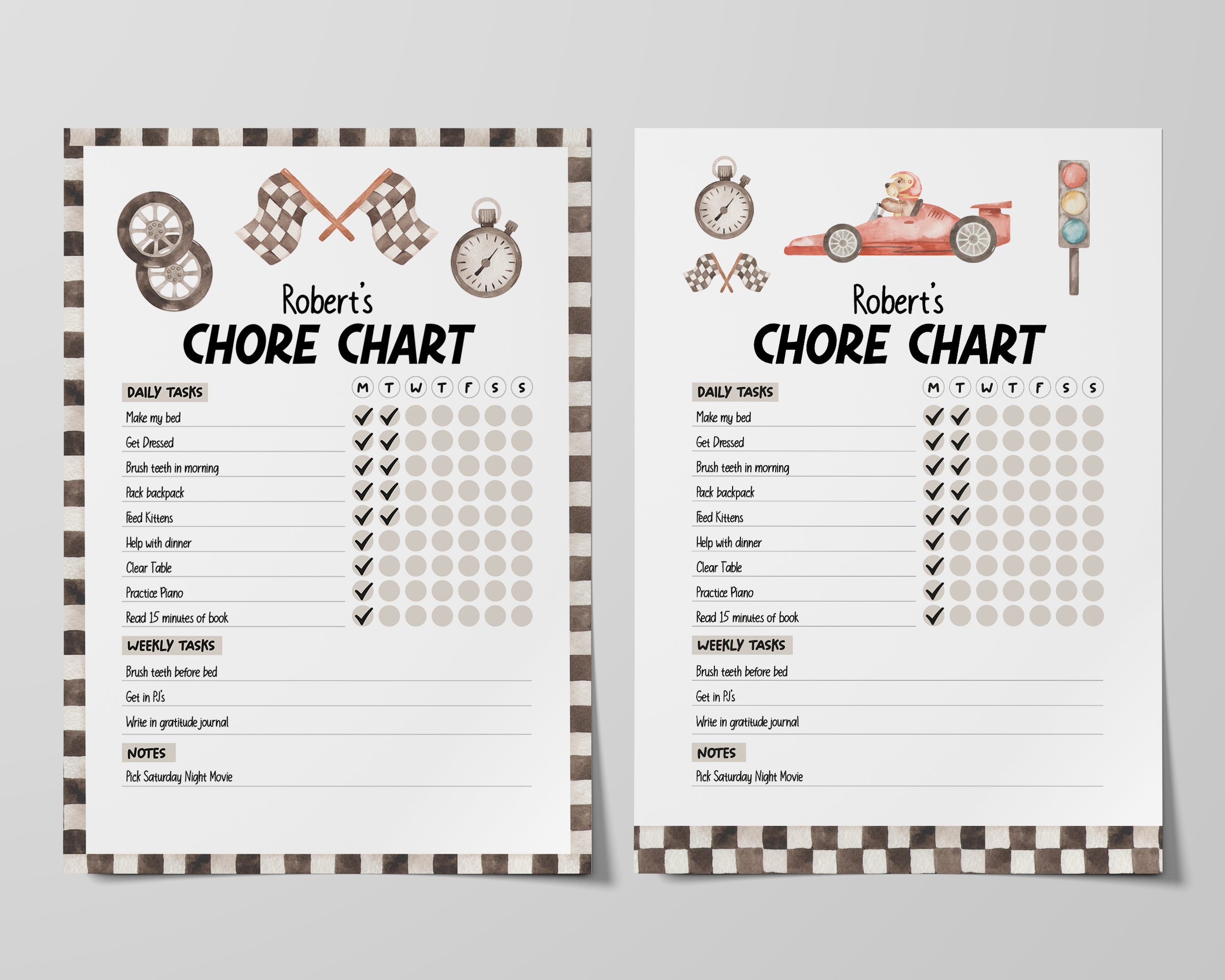 Editable Daily Chore Chart, Cute Racing Car Theme Behavior Chart for ...