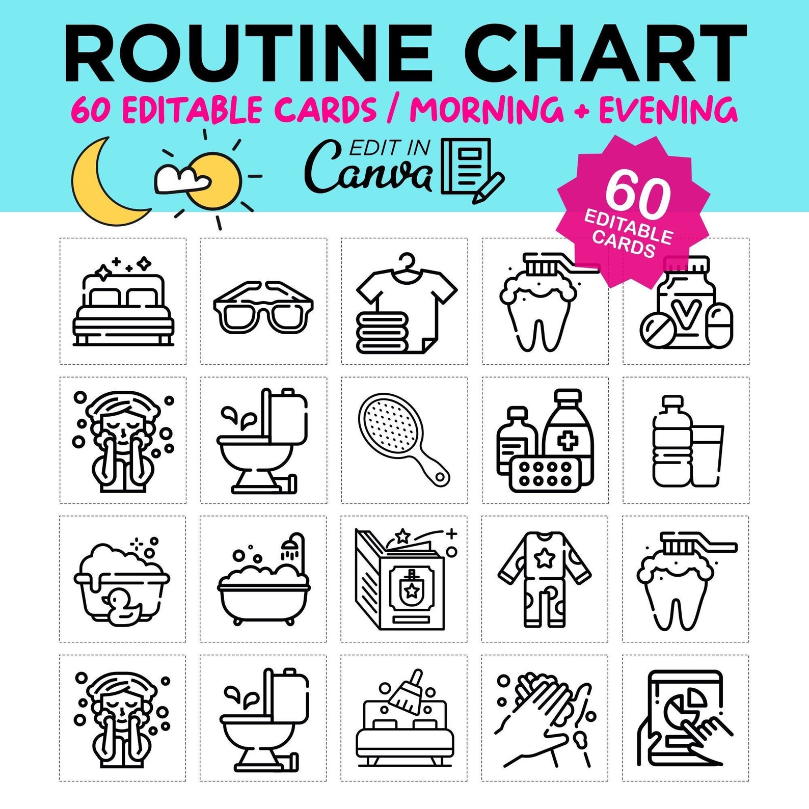 Editable Daily Routine Chart for Kids, Printable Daily Planner for Kids ...