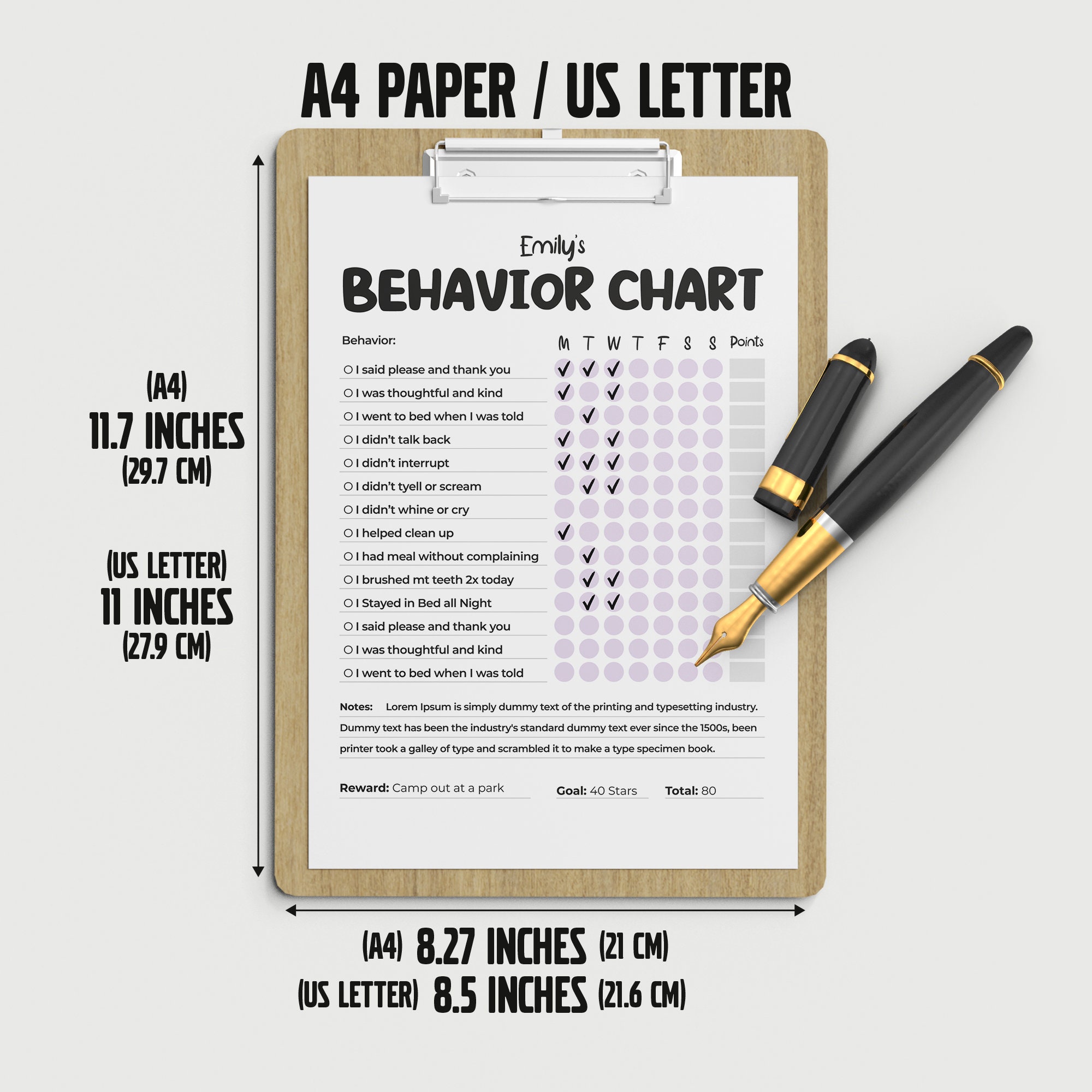 Daily Checklist for Kids, Editable Behavior Reward Chart for Kids ...