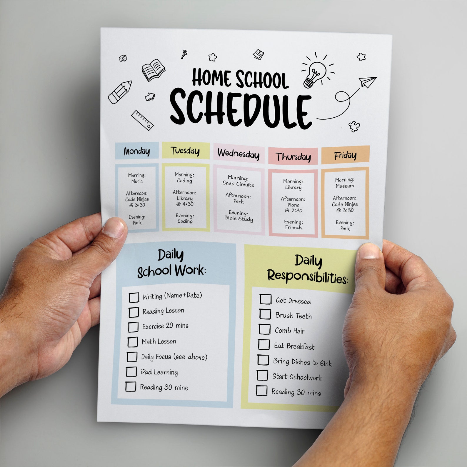 Homeschool Schedule, Chart for Kids Editable, Printable Daily Planner ...