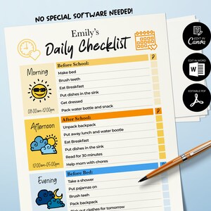 Editable Daily Checklist for Kids, Chore Chart, Behavior Chart, Daily ...