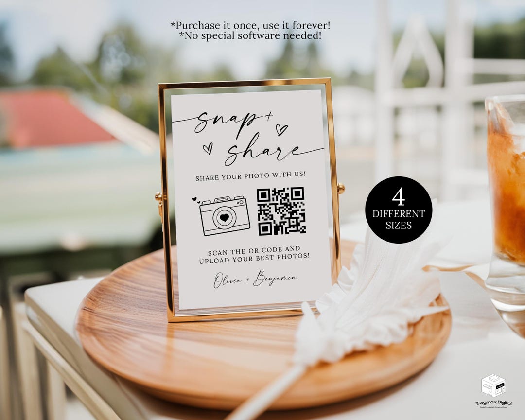 Snap & Share QR Code Sign, Wedding Photo QR Code Sign, Bridal Shower ...