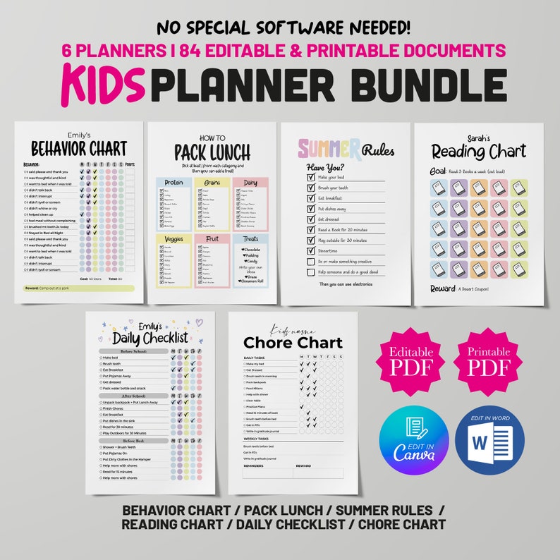 Behavior Chart for Kids Pack Lunch Editable Summer Rules - Etsy