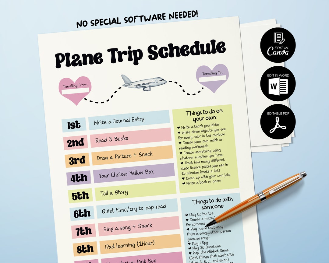 Plane Trip Schedule, Plane Trip Travel Activities for Kids, Plane ...