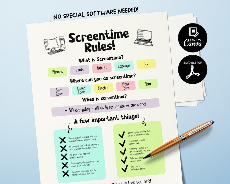 Editable Screen Time Chart for Kids Daily Screen Time - Etsy Australia