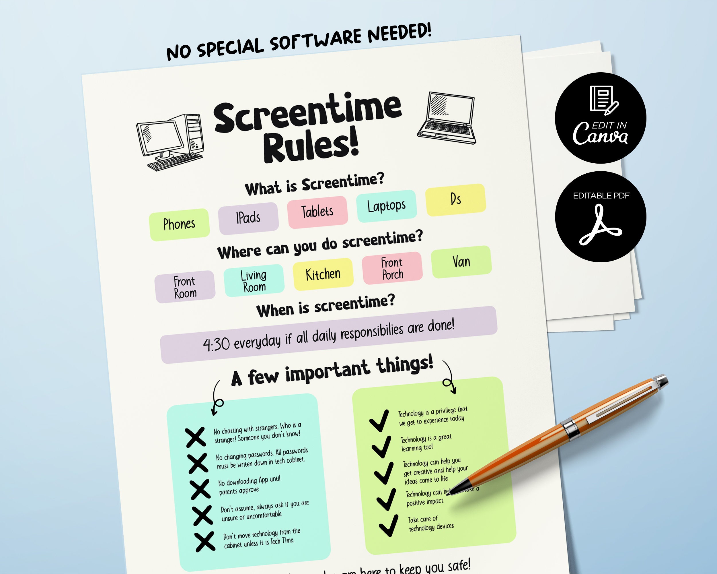 Editable Screen Time Chart for Kids Daily Screen Time - Etsy Australia
