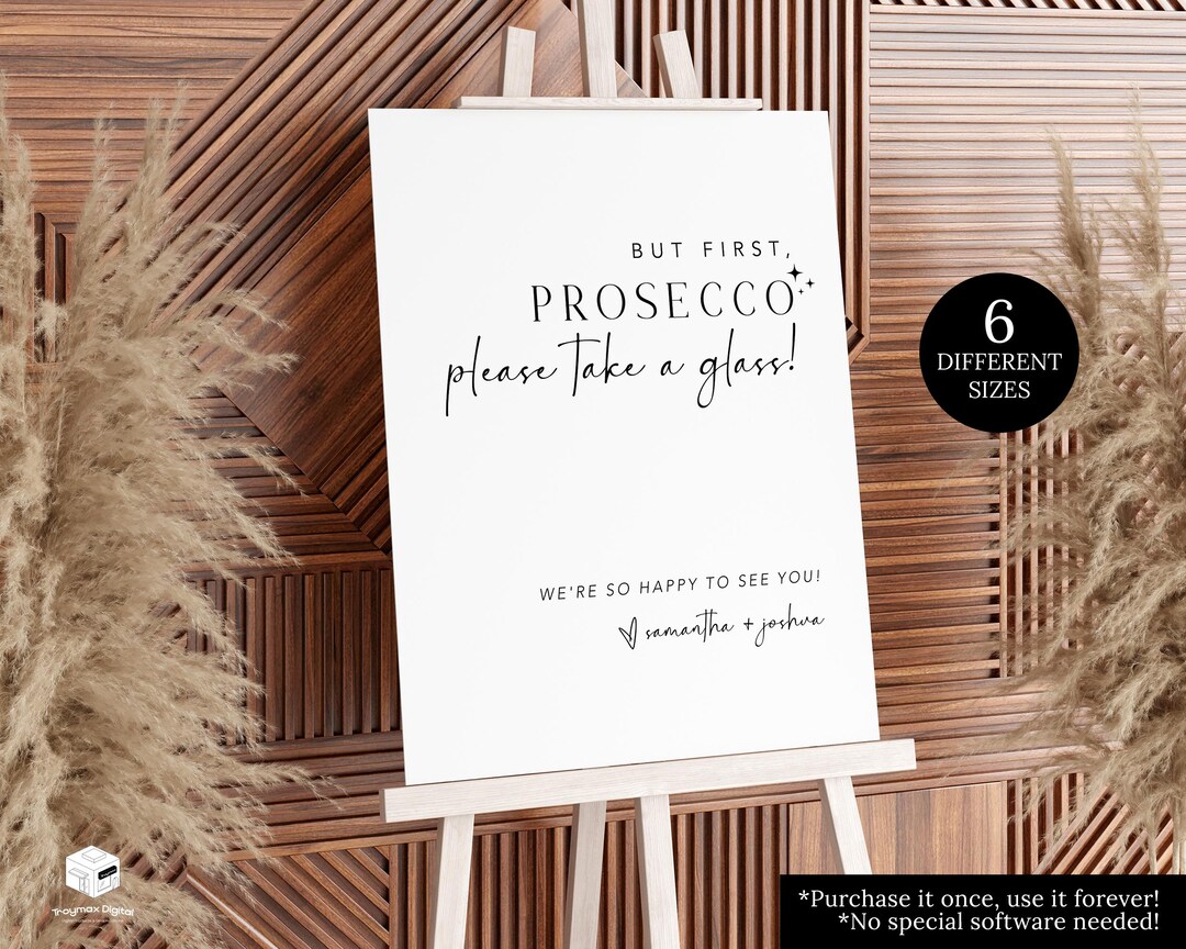 But First Prosecco Sign, Wedding Prosecco Sign Template, Take a Glass ...