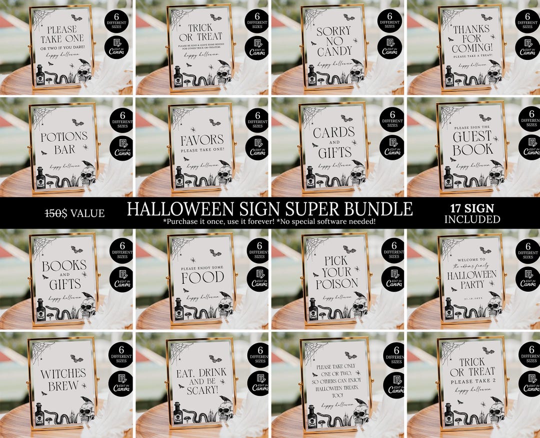 Halloween Sign Bundle Template, Scary Halloween Table Signs Package ...