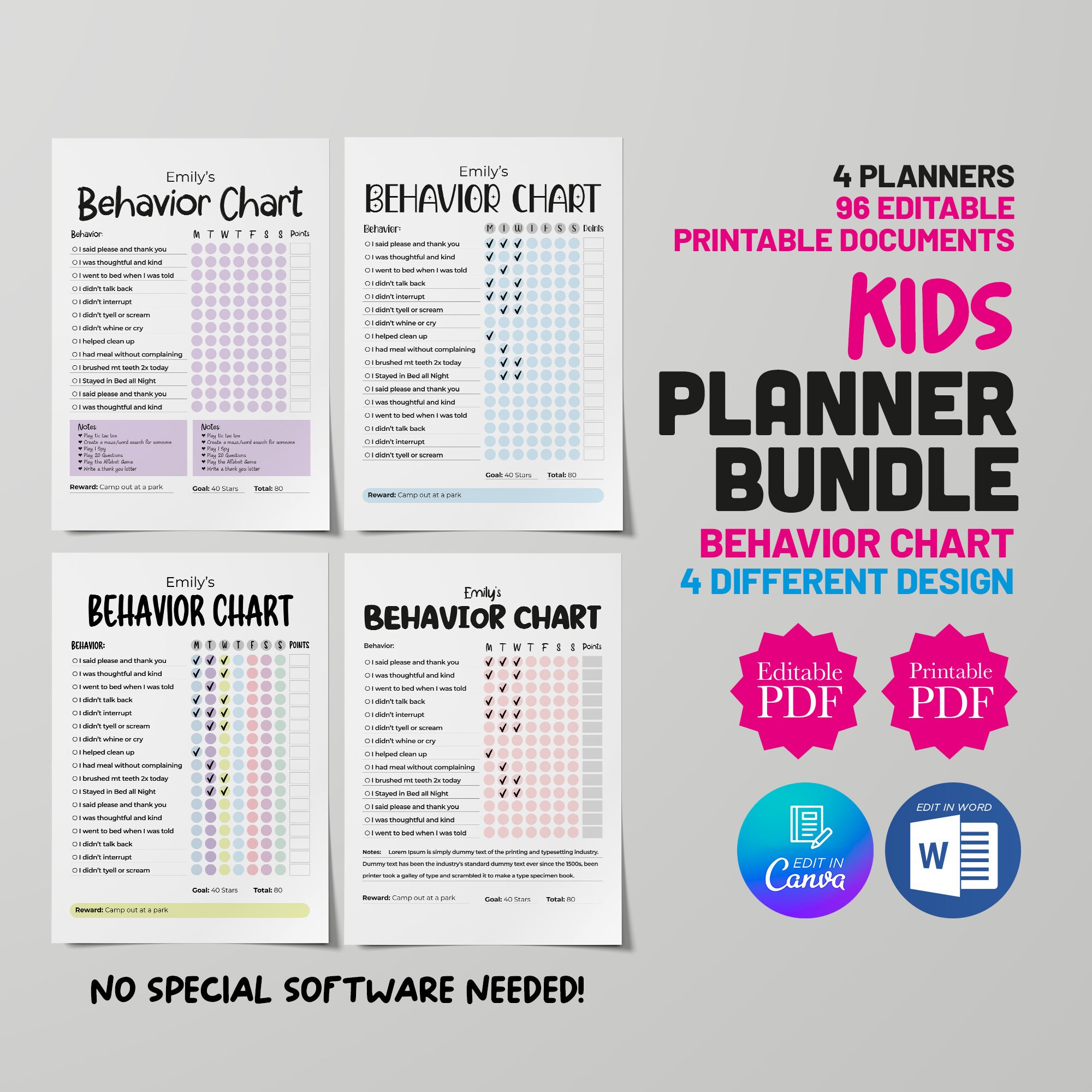 Daily Checklist for Kids, Editable Behavior Reward Chart for Kids ...