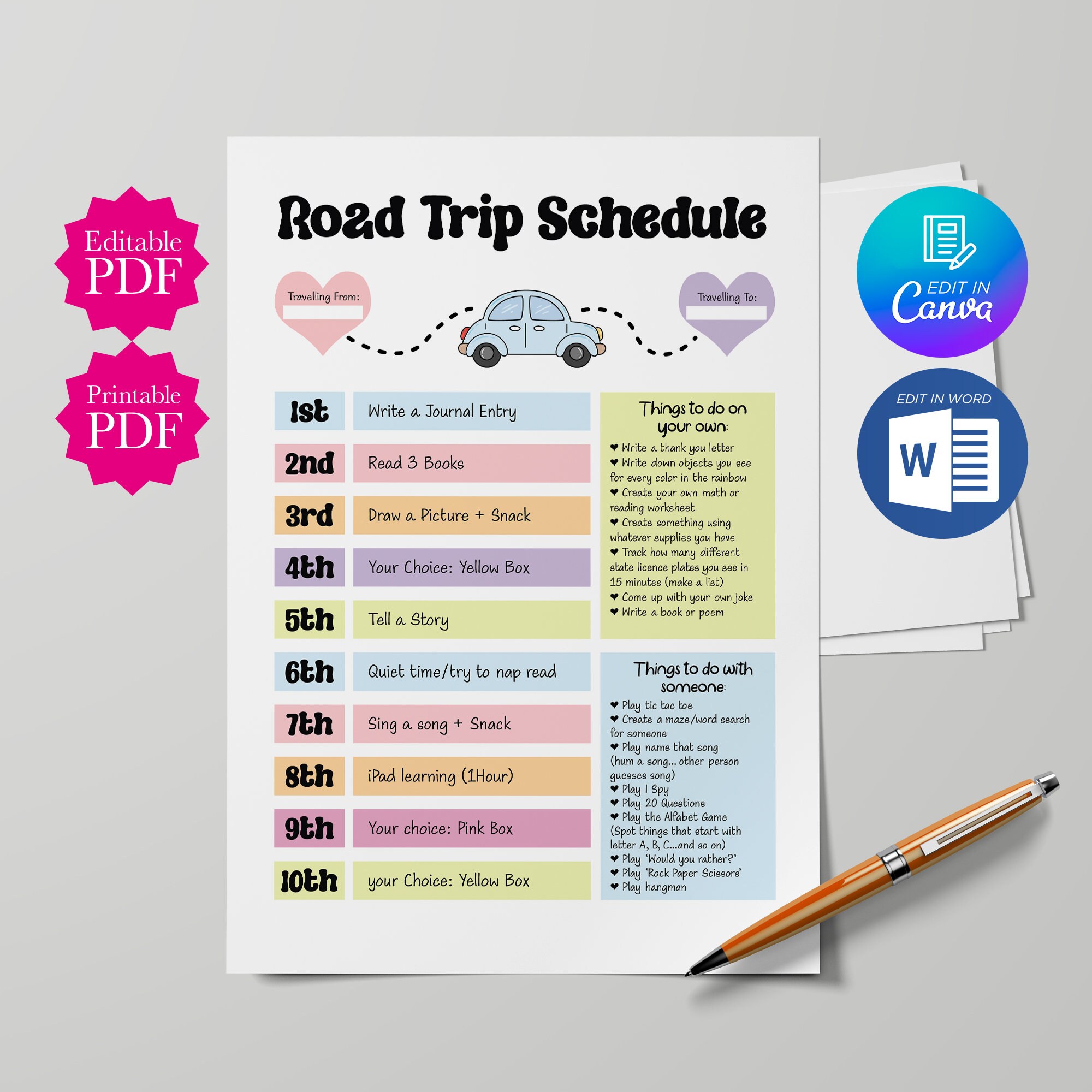 Reading Chart, Behavior Chart, Plane Trip Schedule, Road Trip Schedule ...