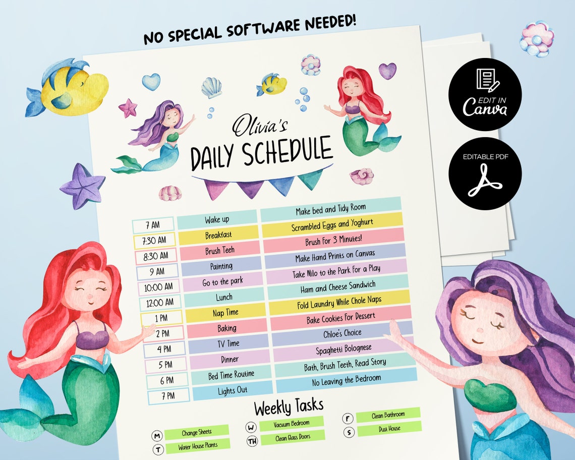 Editable Daily Schedule for Kids, Printable Daily Planner for Kids ...