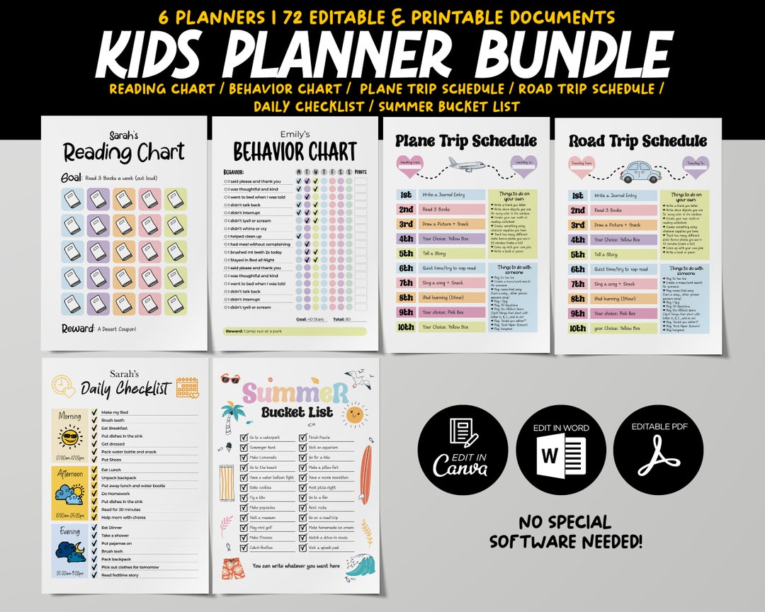 Reading Chart, Behavior Chart, Plane Trip Schedule, Road Trip Schedule ...
